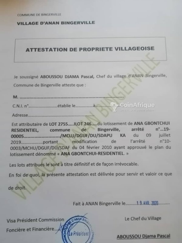 Terrains Vente Terrain 600 m² - Bingerville en Côte d'Ivoire ...